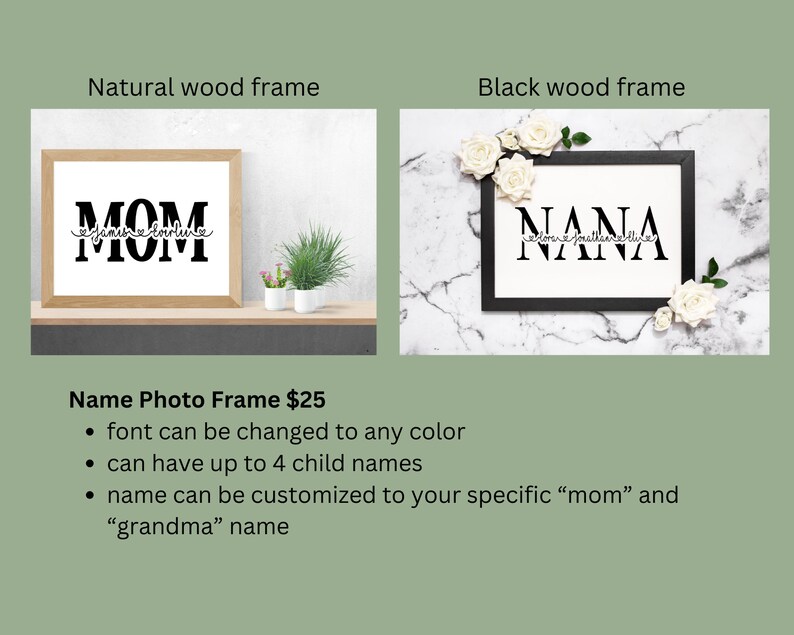 Personalized Name Picture Frame Custom Mother's Day Gift Grandmother ...
