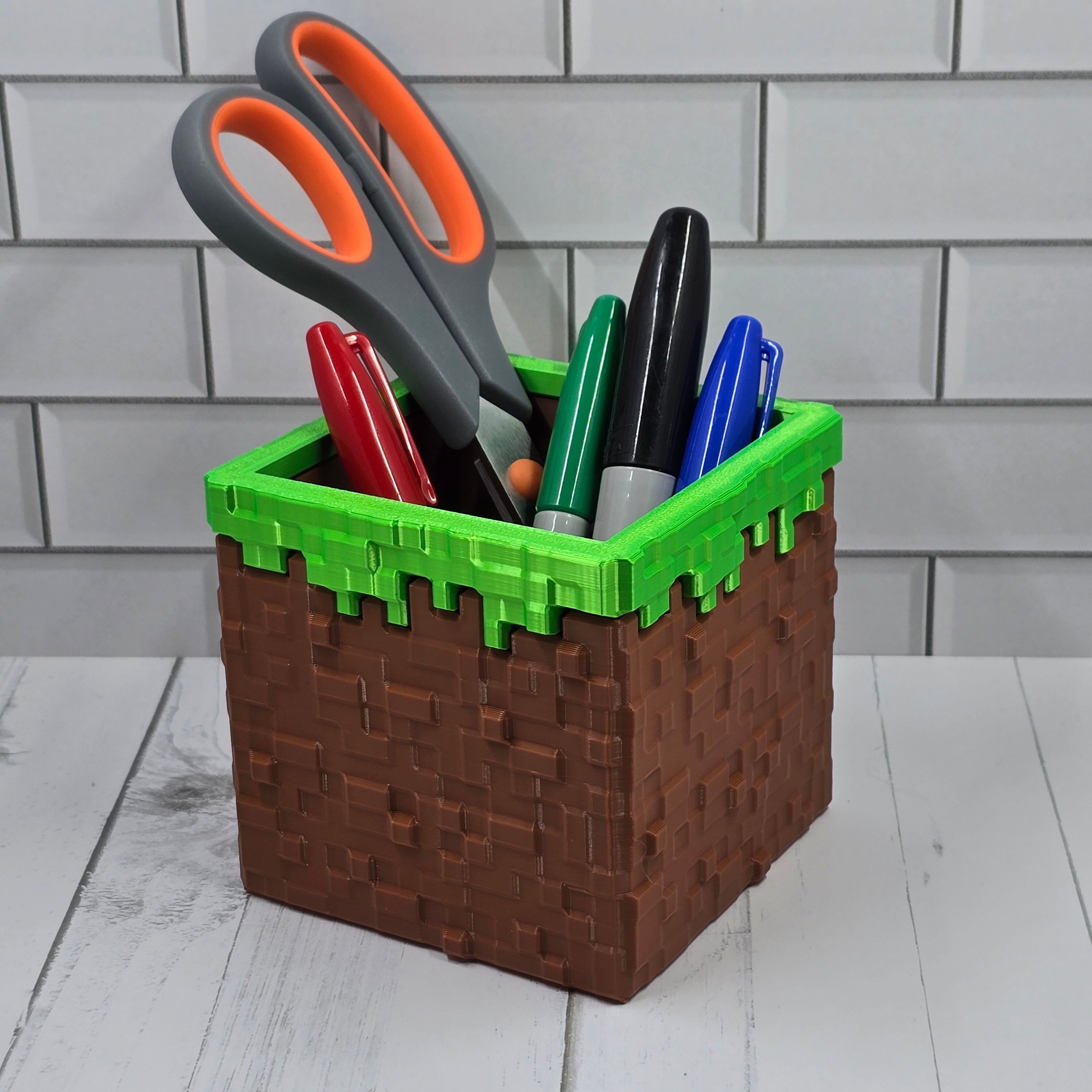 Minecraft Grass Block Planter and Desk Organizer, Minecraft Pen Pencil ...