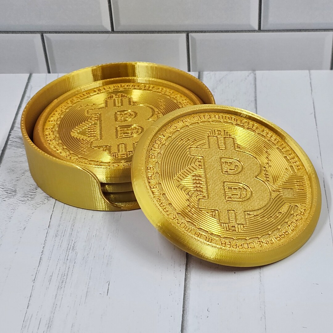 Bitcoin (BTC) Coaster Set - 4 Coasters & Holder | Great Crypto Gift ...