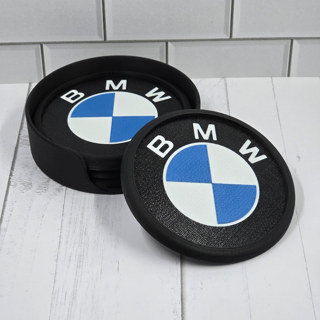 BMW Coaster Set With Carbon Fiber Reinforced Holder | Sleek Black With ...