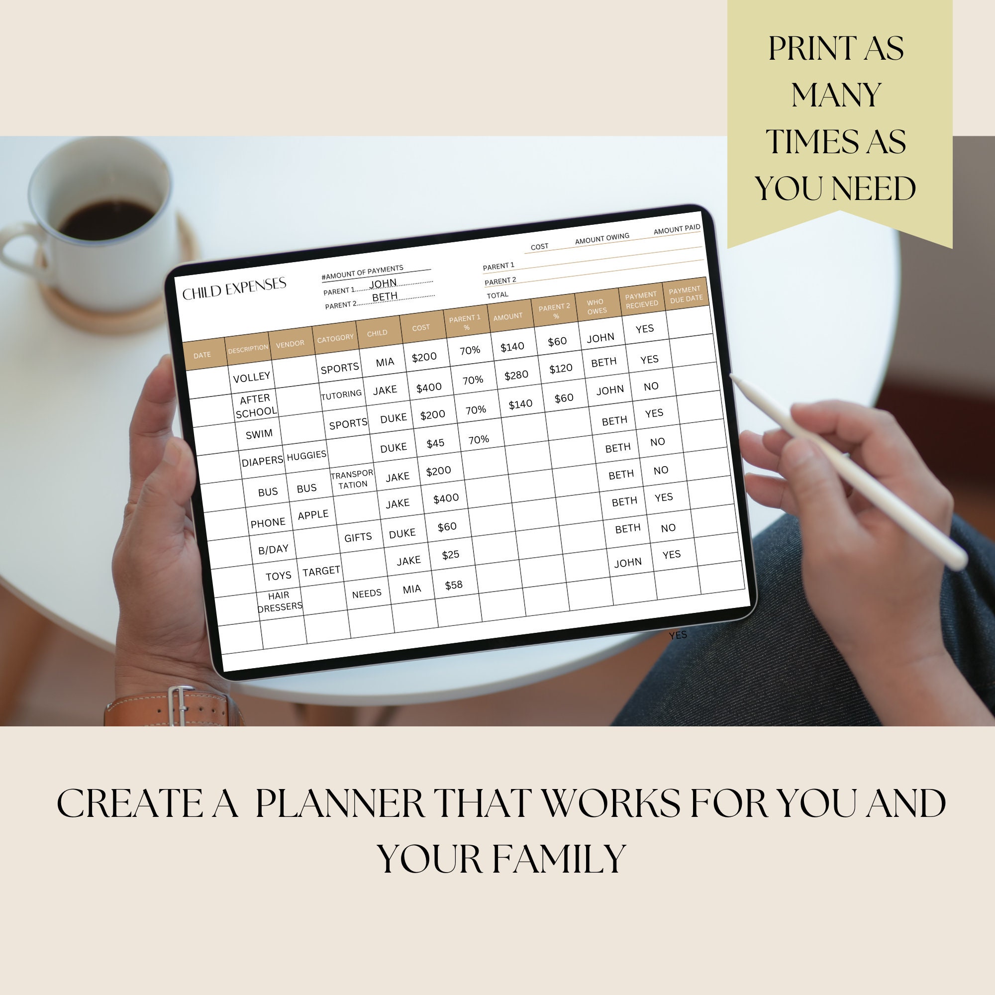 Co-parenting Planner, Spreadsheet, Child Custody Planner, Healthy Co ...