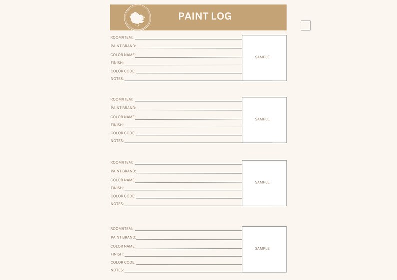 Paint Color Log - Household Paint Colour Tracker - Home Organizer ...