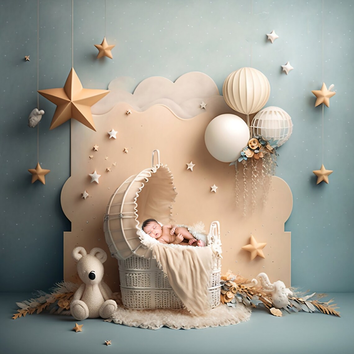Vintage Bed Newborn Backdrop Photo Digital Print Download Instant Boho ...