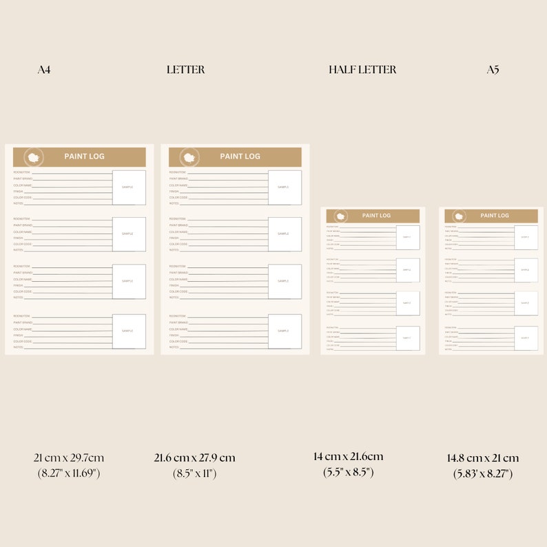 Paint Color Log - Household Paint Colour Tracker - Home Organizer ...