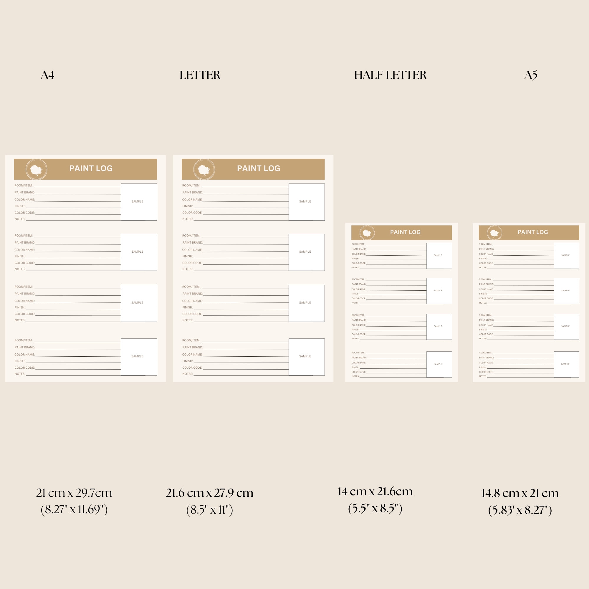 Paint Color Log - Household Paint Colour Tracker - Home Organizer ...