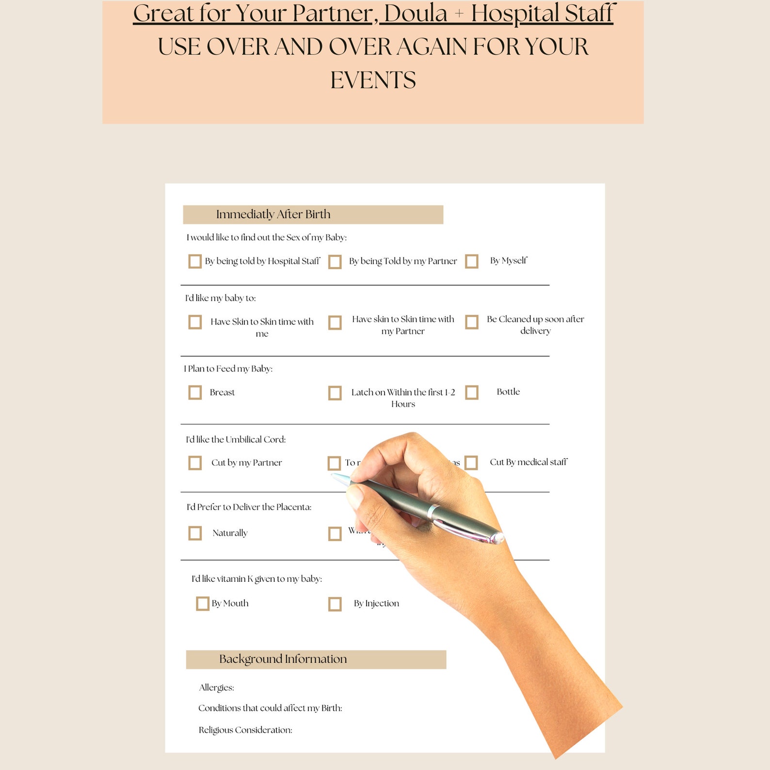 Birth Plan Template, Printable Birth Preferences, Birthing Plan ...