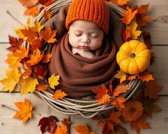 Newborn Fall Face Insert, Cozy Autumn Baby Digital Background, Newborn ...