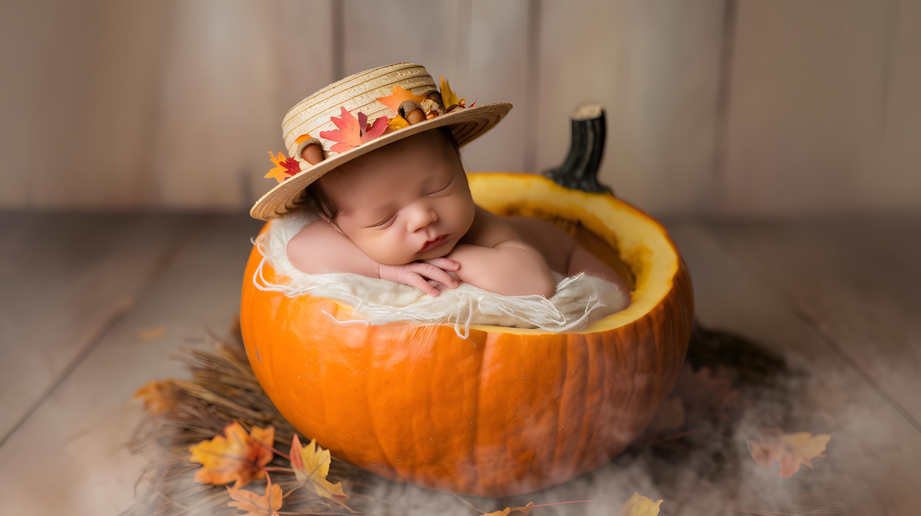 Pumpkin Wooden Background Baby Backdrop - Newborn Digital Backdrop ...