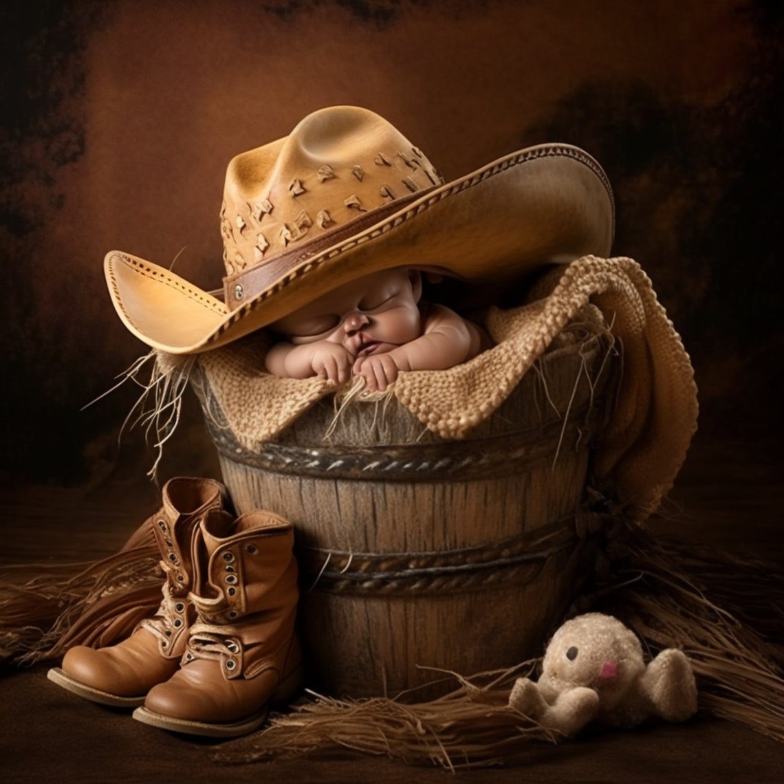 Western Hat Newborn Backdrop Photo Digital Print Download Instant Boho ...