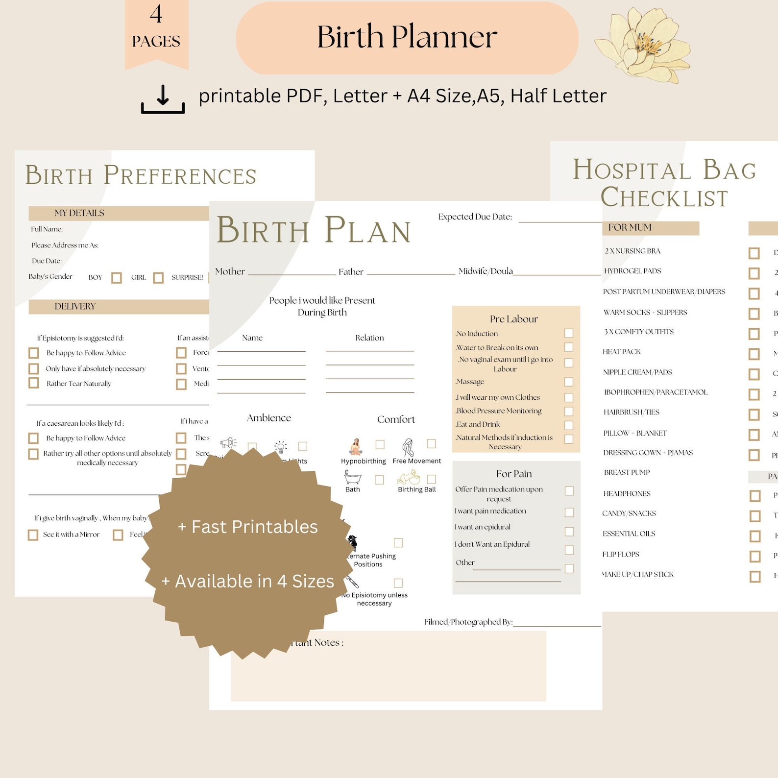 Birth Plan Template, Printable Birth Preferences, Birthing Plan ...