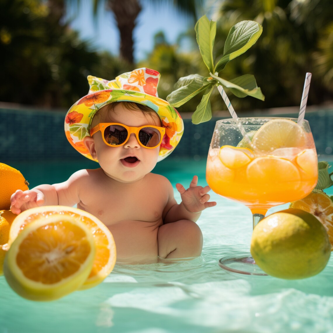 Newborn Digital Backdrop Beautiful Swimming Pool Baby Cocktail Summer ...