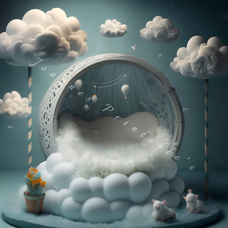 Newborn Digital Backdrop Beautiful Open Sphere Clouds Nursery Newborn ...