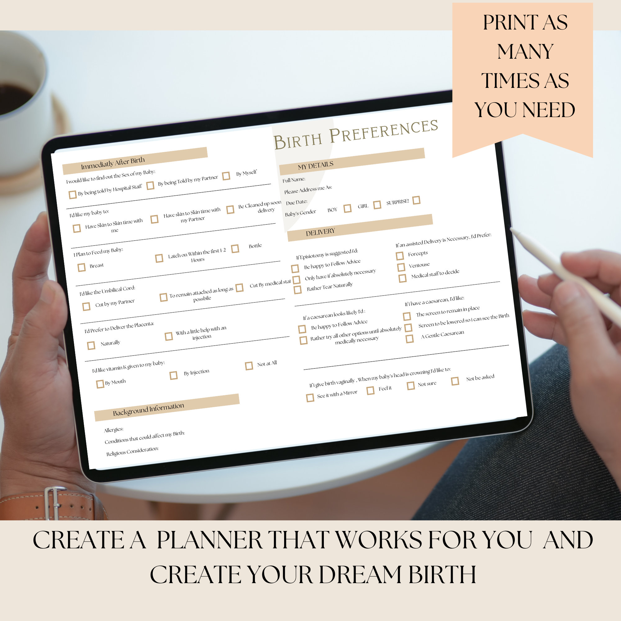 Birth Plan Template, Printable Birth Preferences, Birthing Plan ...