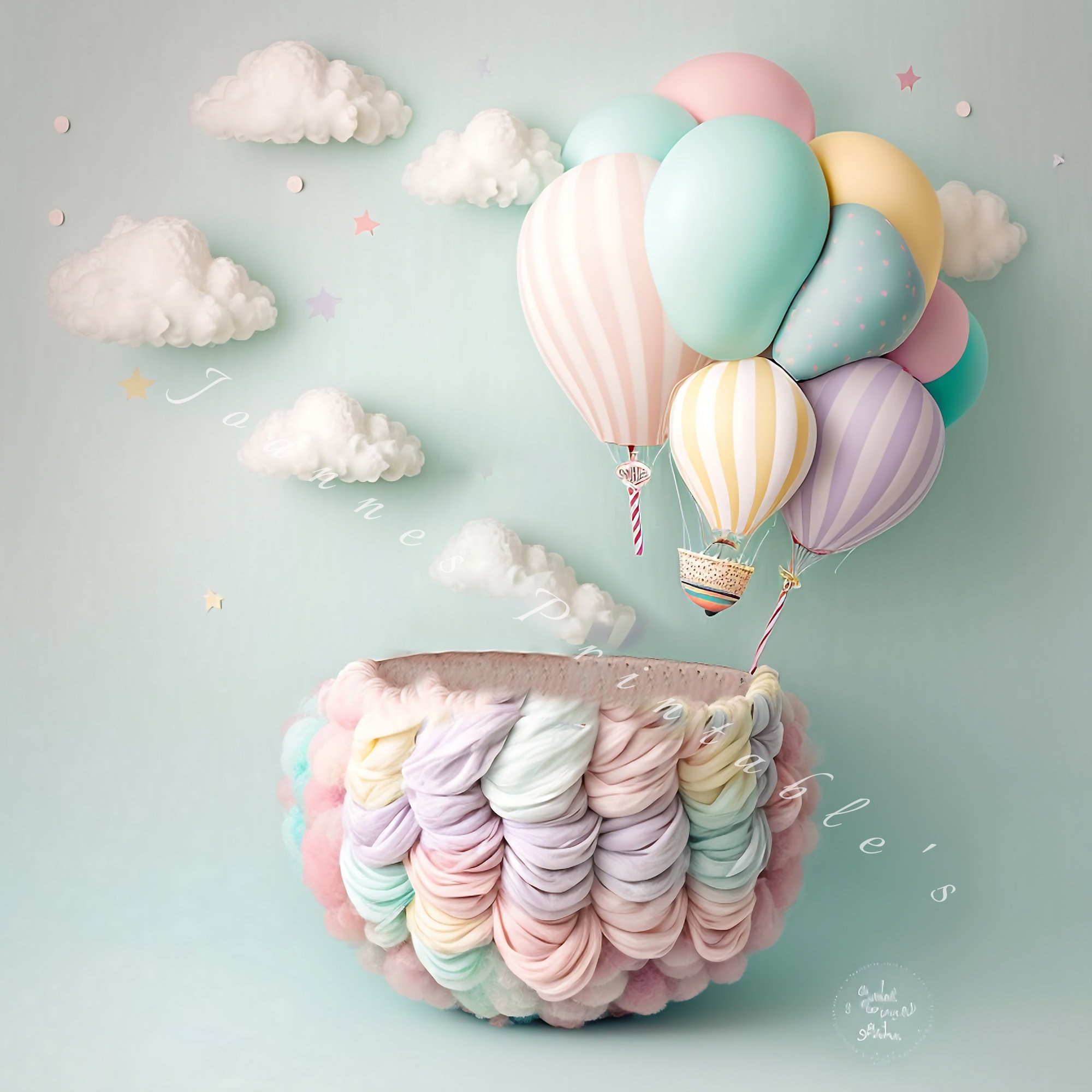 Hot Air Balloon Newborn Backdrop Photo Digital Print Download Instant ...