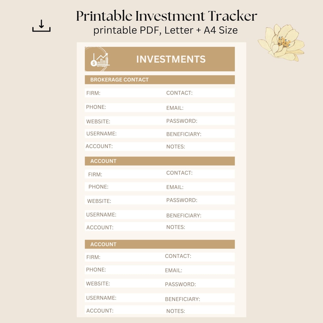 INVESTMENT Tracker Stock Portfolio Spreadsheet Organized Sheets Journal ...