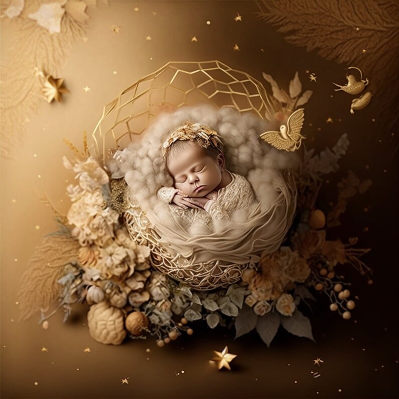 Golden Basket Newborn Backdrop Photo Digital Print Download Instant ...