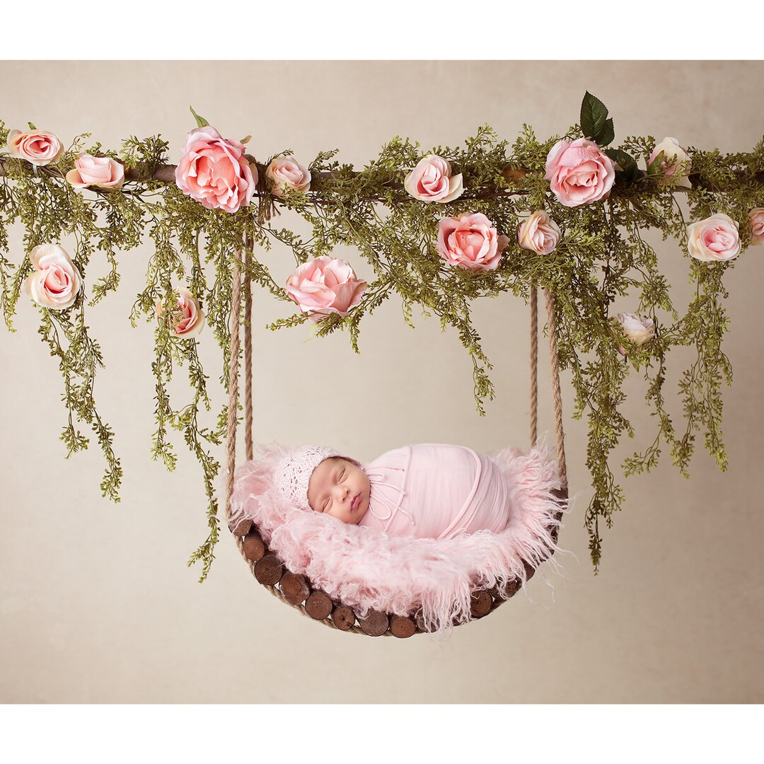 Pink Rose Hanging Swinging Basket Hammock Backdrop Newborn Photo Prop ...