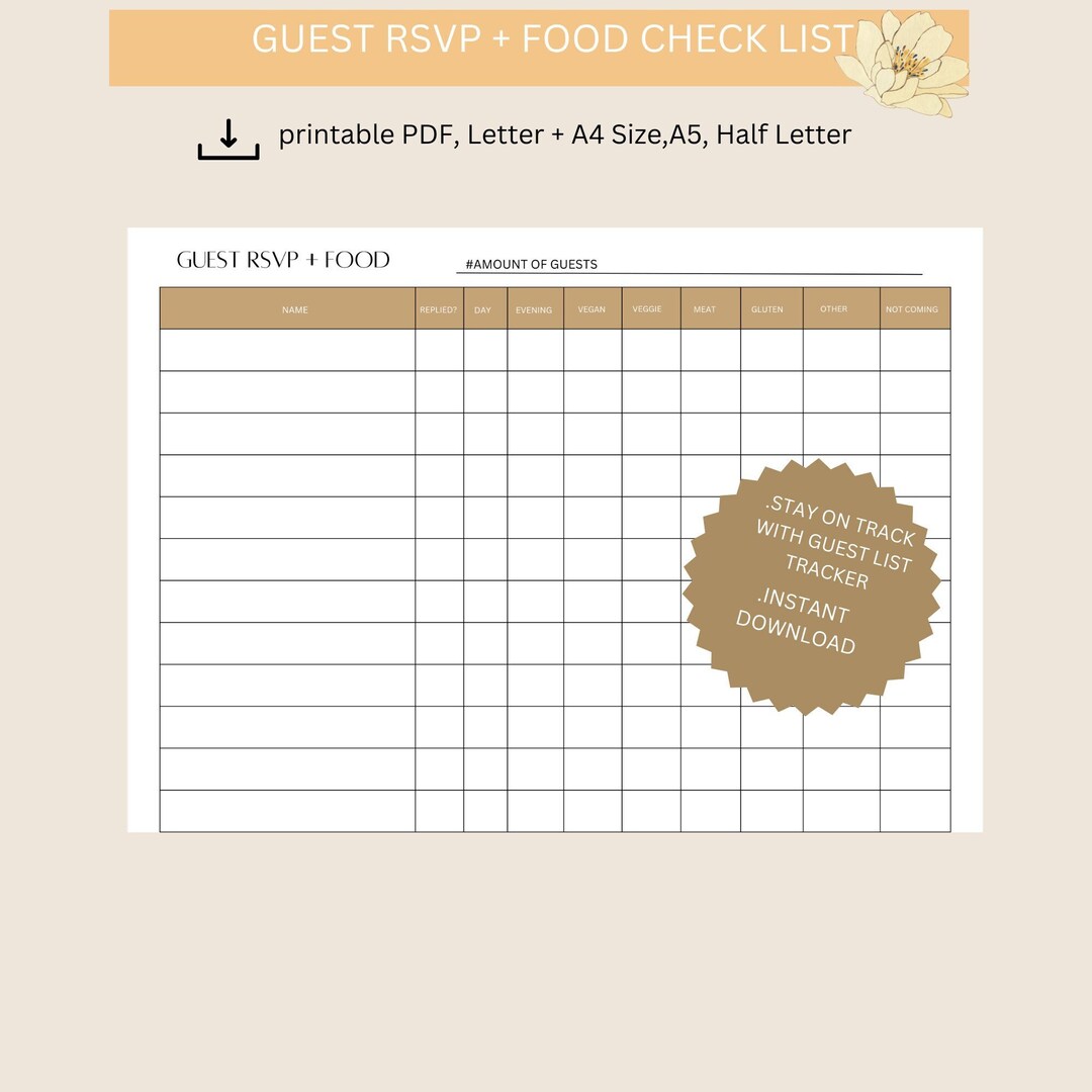 Guest List Template, Editable Guest List Tracker With RSVP, Party ...