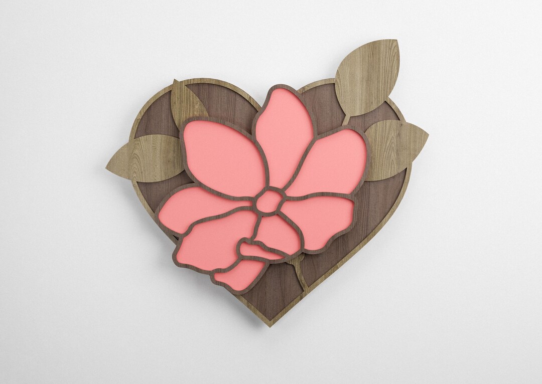Heart With a Flower Laser Cut Files, SVG & DXF for DIY Home Decor ...