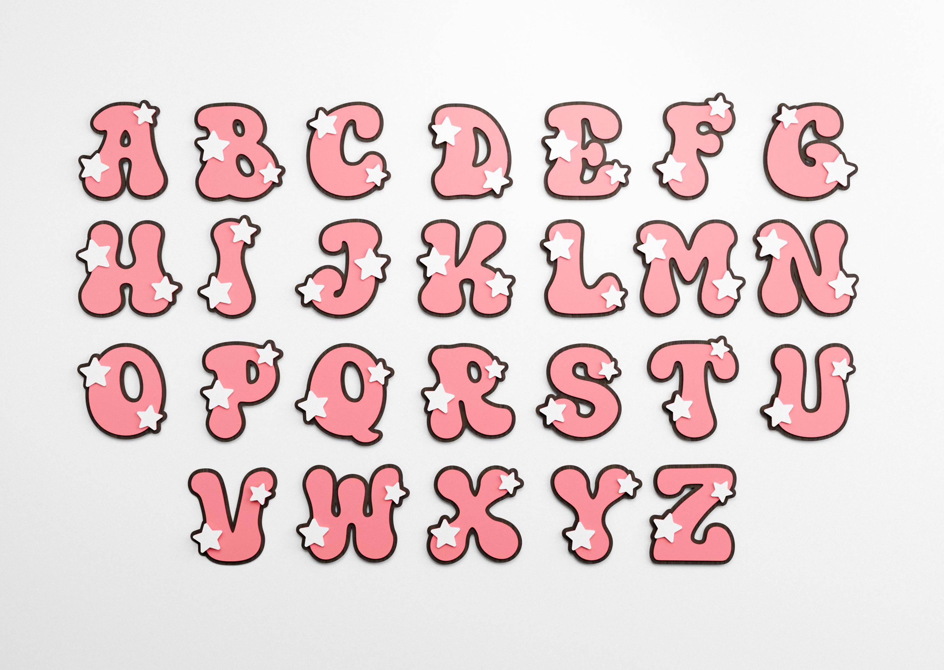 Letters Laser Cut Files DXF & SVG for Glowforge, Star Monogram ALPHABET ...