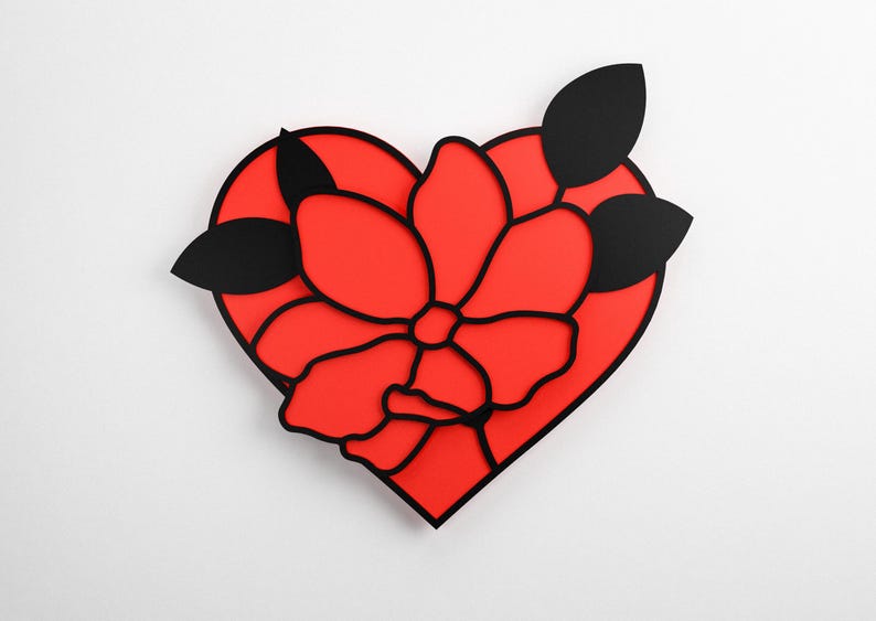 Heart With a Flower Laser Cut Files, SVG & DXF for DIY Home Decor ...