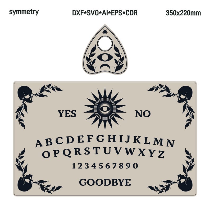 Ouija Board Game Laser Cut File, Spirit Board & Planchette (SVG/DXF/CDR ...