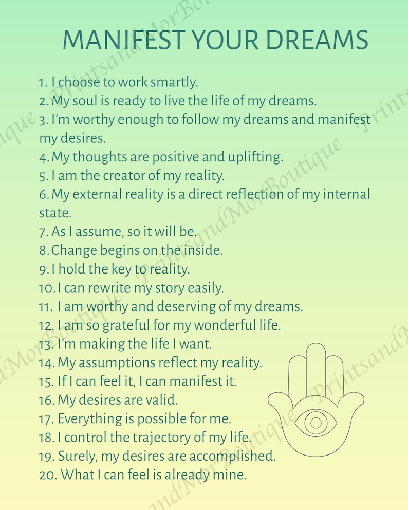 Manifest Your Dreams Instant Digital Download No Physical Product Shipped Downloadable