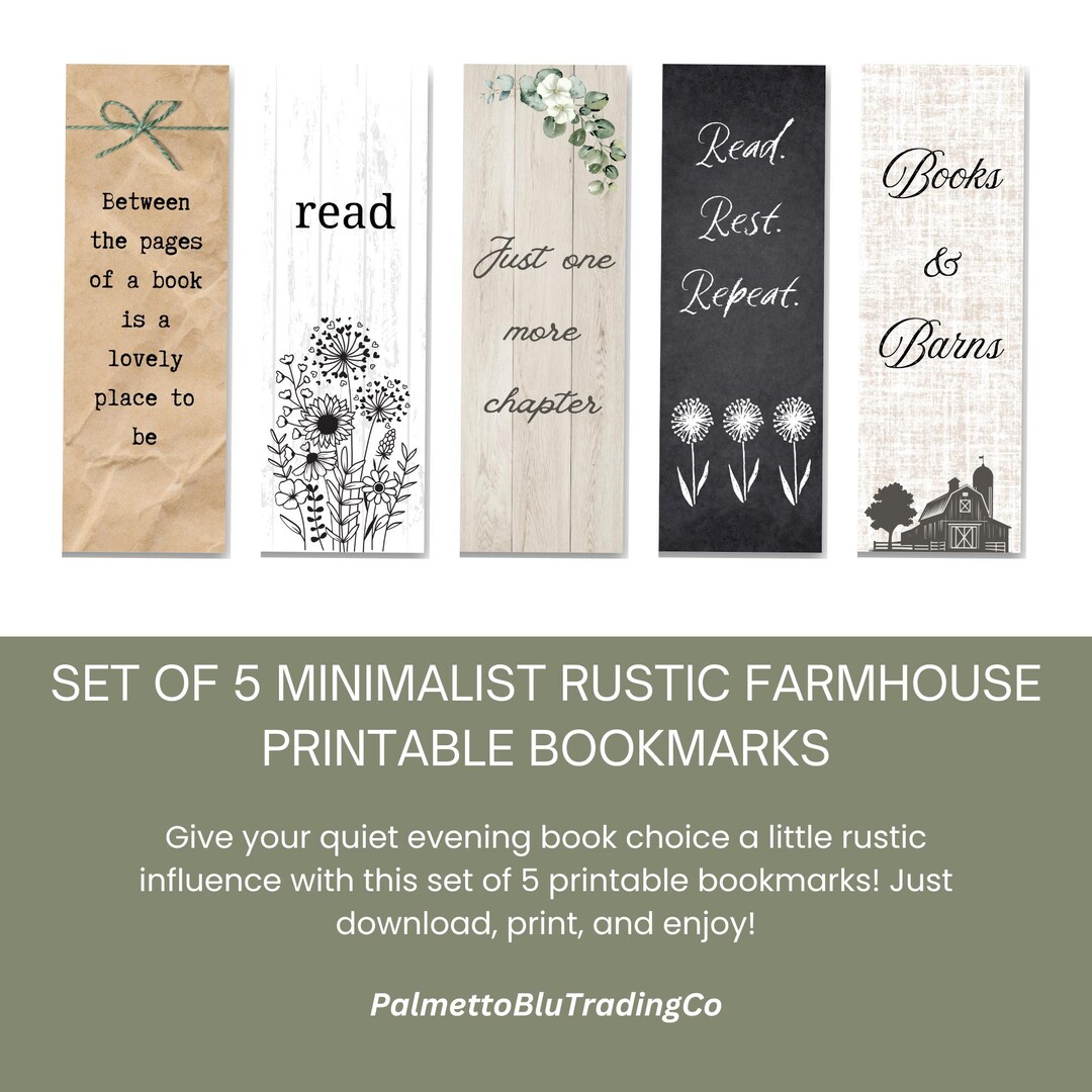 Printable Minimalist Farmhouse Bookmarks Set of 5, Minimalist ...