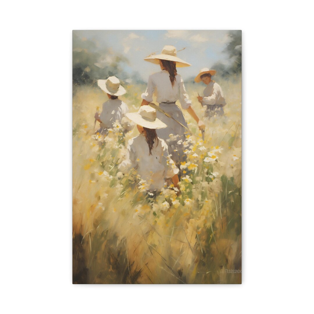 Springtime Stroll Canvas Wall Art, Mother Walking With Children, Family ...