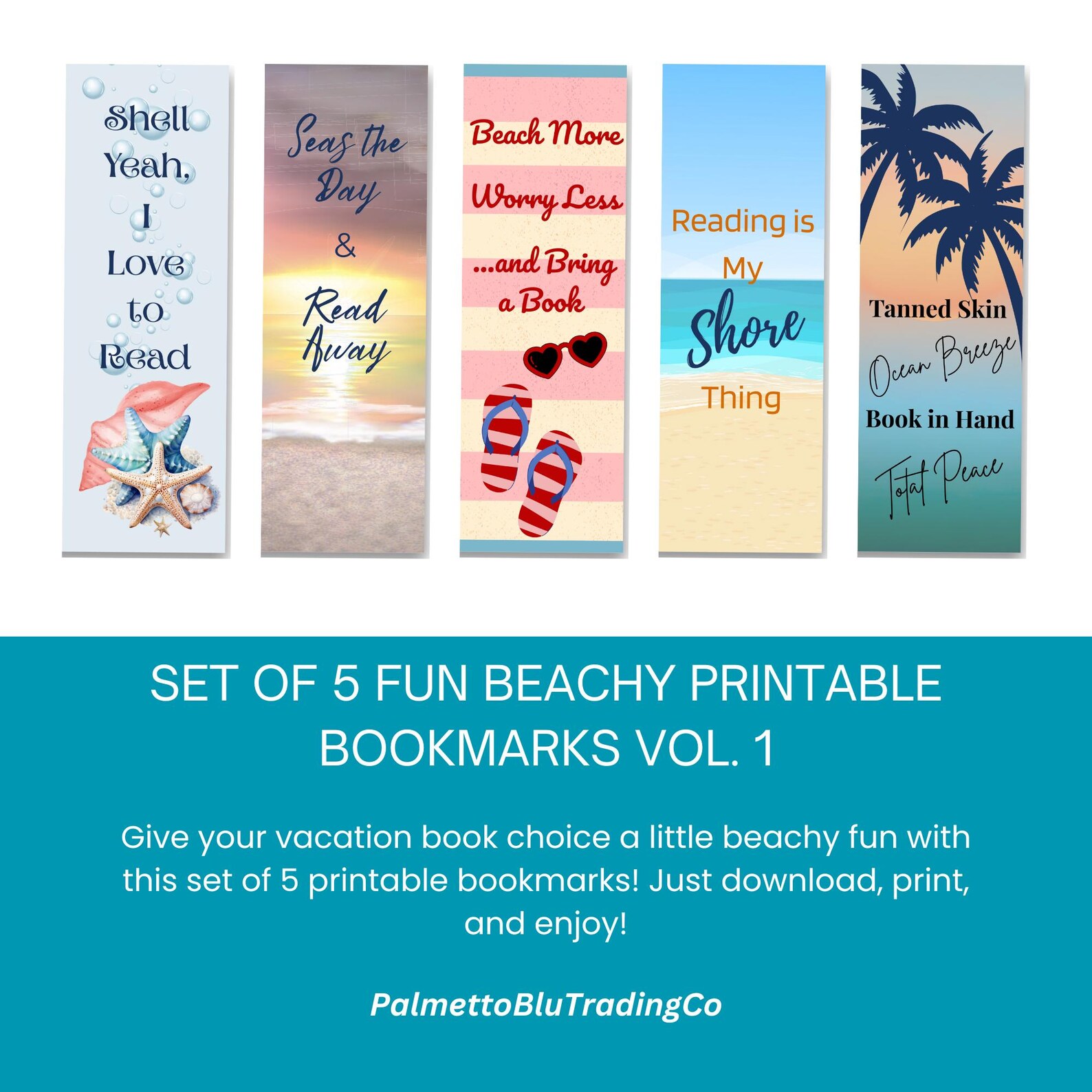 Fun Beach Themed Bookmarks, Printable Download, Printable Summer ...