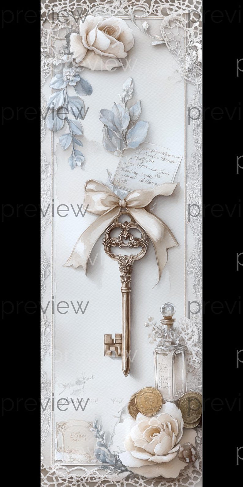 Victorian Key Bookmarks, Elegant Blue Ribbon, Vintage Style (PDF) - Etsy