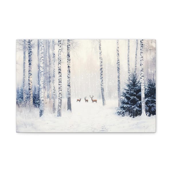 Deer and Birch Trees - Etsy