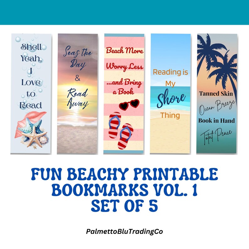 Fun Beach Themed Bookmarks, Printable Download, Printable Summer ...