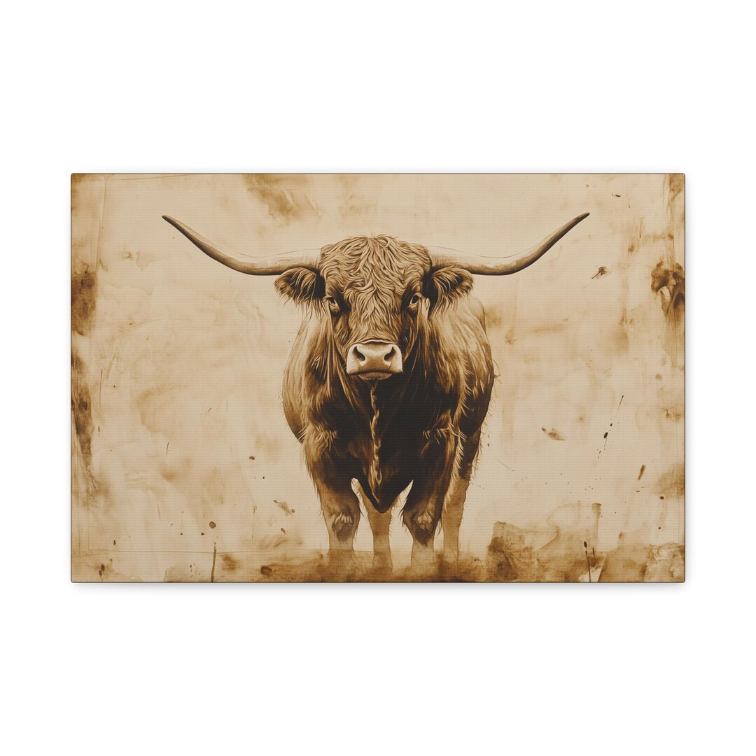 Rustic Longhorn Steer Canvas Wall Art, Sepia Western Decor - Etsy