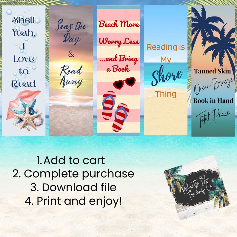 Fun Beach Themed Bookmarks, Printable Download, Printable Summer ...