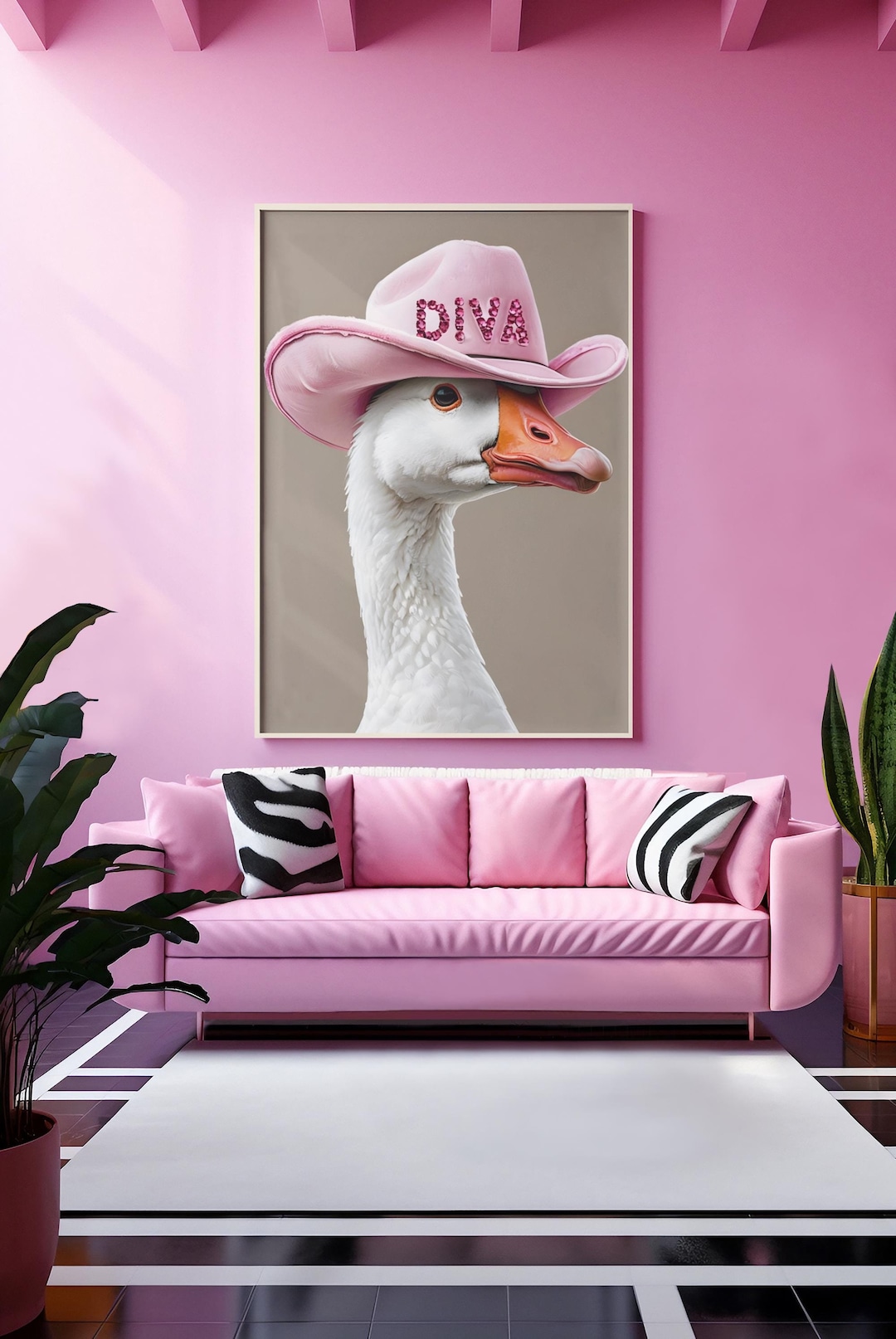 Silly Goose Cowboy Hat Art Print, Whimsical Wall Decor (digital ...