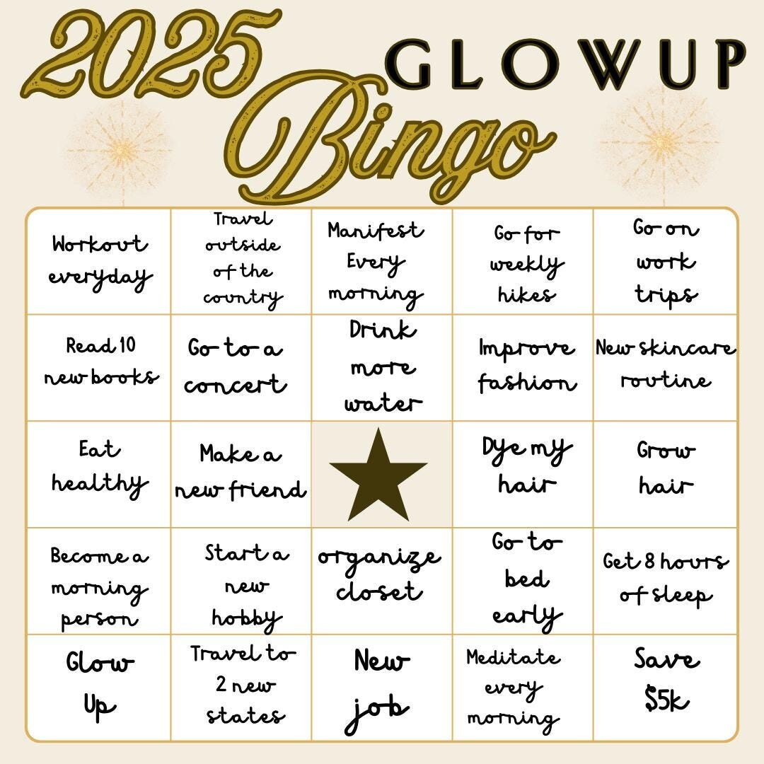 Printable Glow up Bingo Card | 2025 Bingo Card | New Year's Resolutions Tracker | Blank Bingo ...