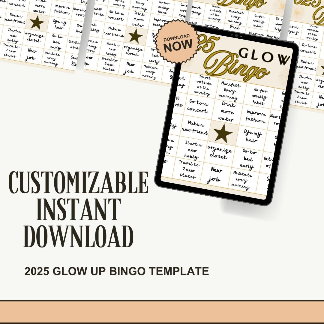 Printable Glow up Bingo Card | 2025 Bingo Card | New Year's Resolutions ...