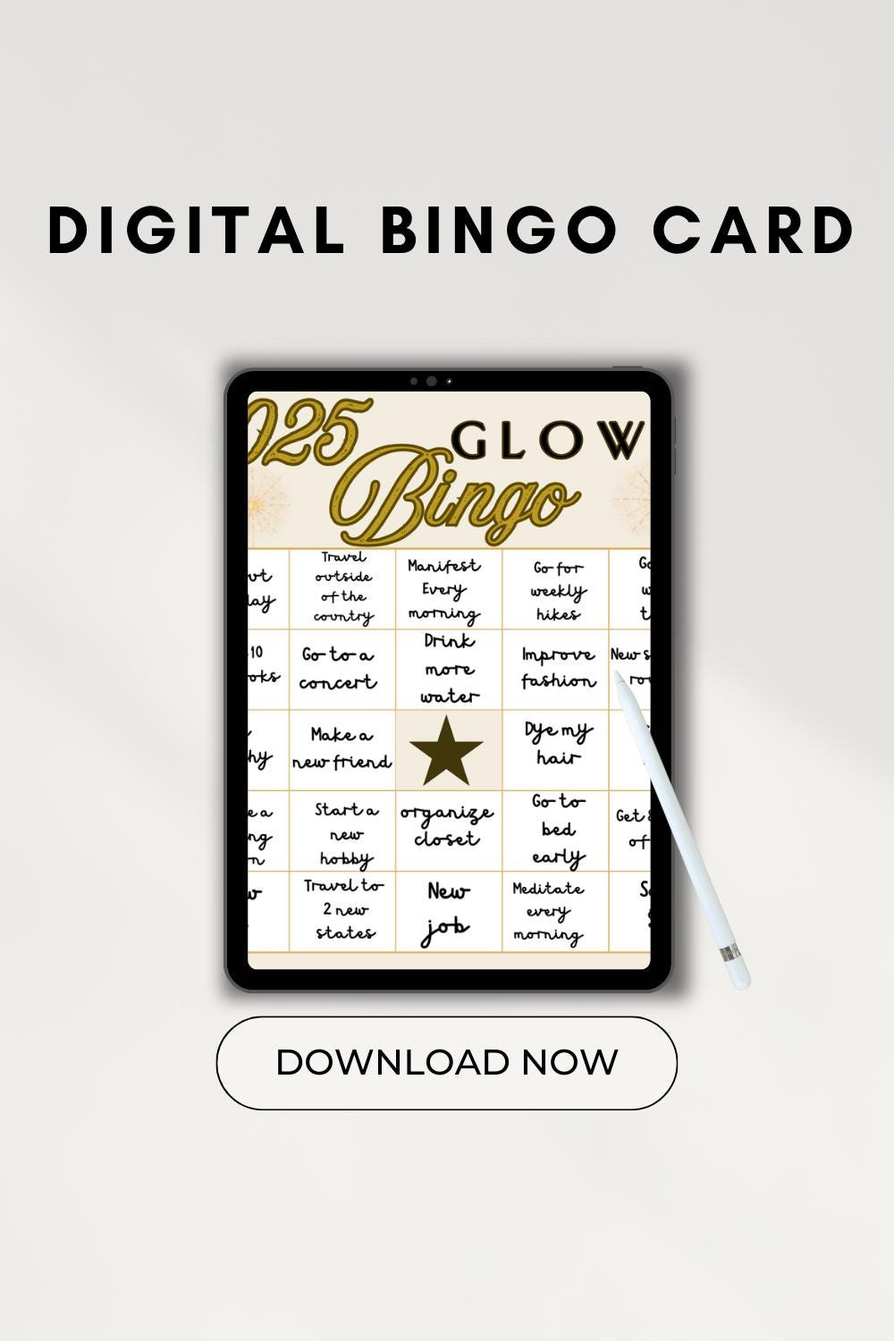 Printable Glow up Bingo Card | 2025 Bingo Card | New Year's Resolutions ...