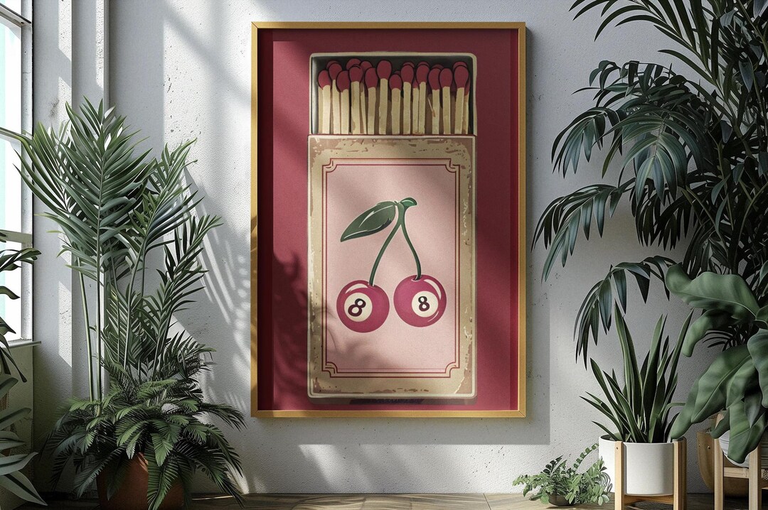 Retro Cherry 8 Ball Matchbox Art Print, Playful Wall Decor - Etsy