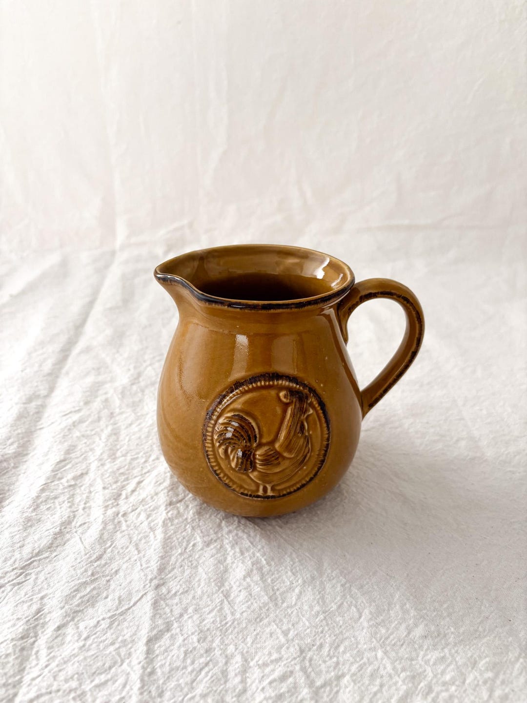 Vintage Ceramic Rooster Pitcher | Brown Glazed Farmhouse Creamer ...