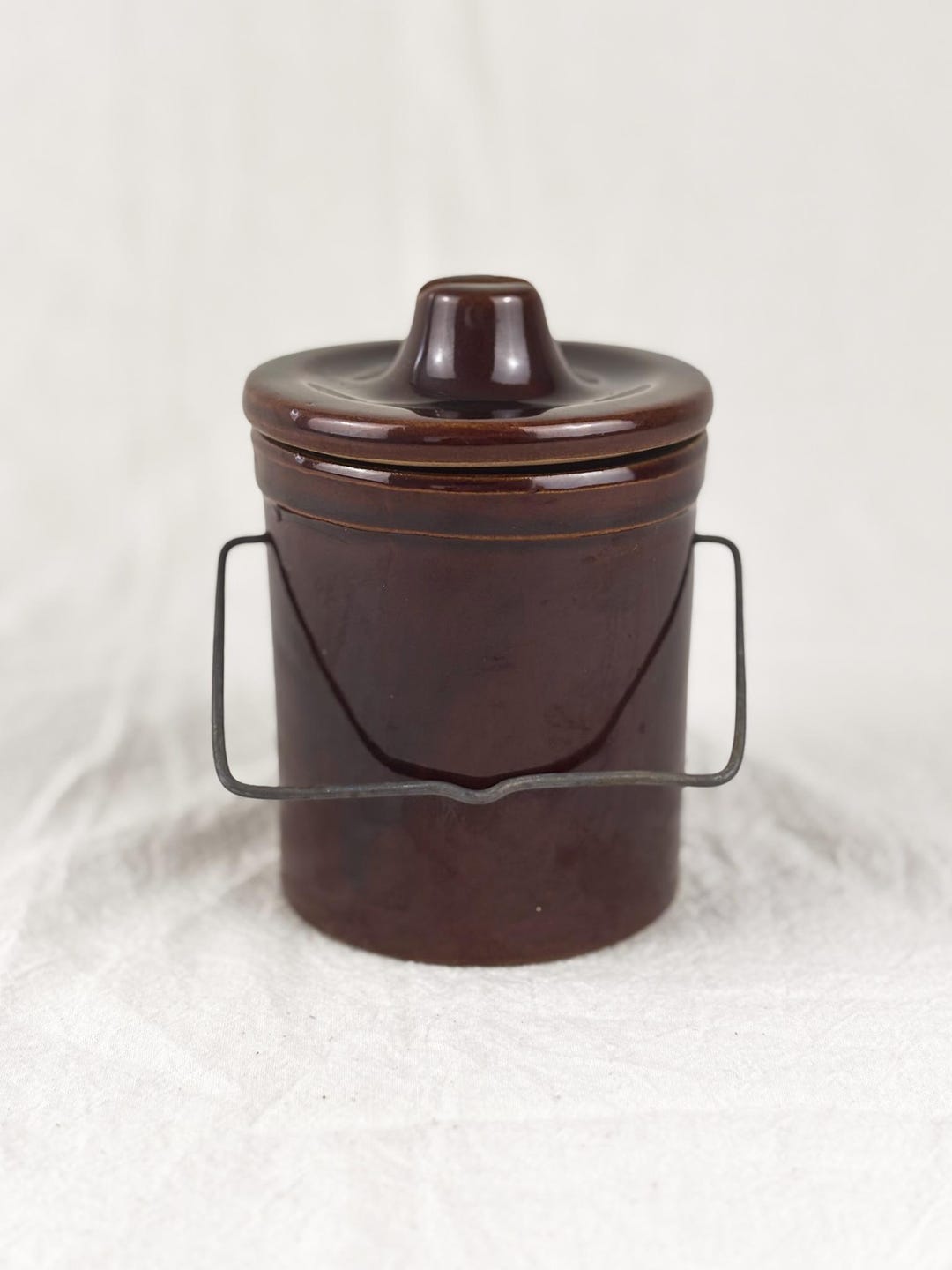 Vintage Brown Storage Canister With Bail Lid - Large Kitchen Container ...