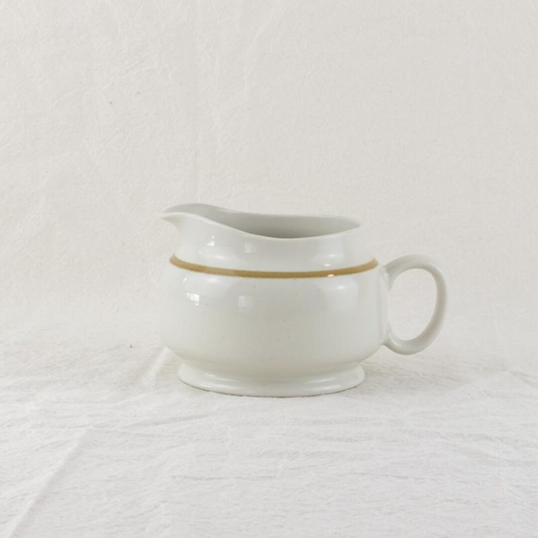 Vintage Beige Ceramic Pitcher With Brown Stripe - Mountain Wood ...