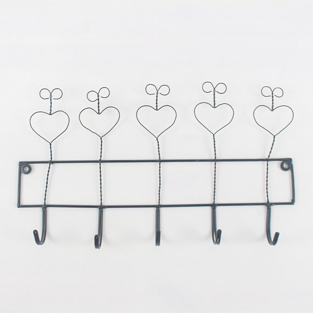 Charming Black Wrought Iron Key Holder With Heart Design Wall Mounted ...