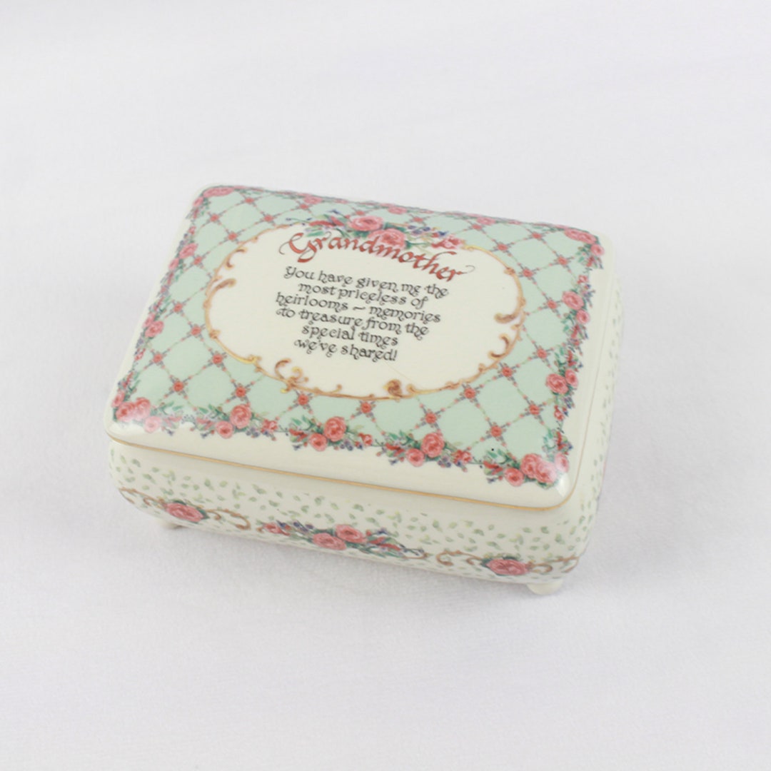 Grandmother Tribute Porcelain Trinket Box - Vintage Floral Keepsake ...