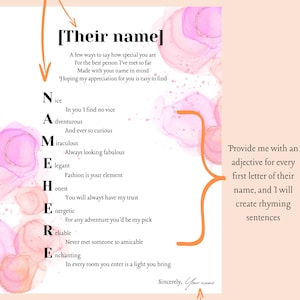 Acrostic Poem, Acrostic Name Poem, Poem Gift, Gift Poem, Personalized ...