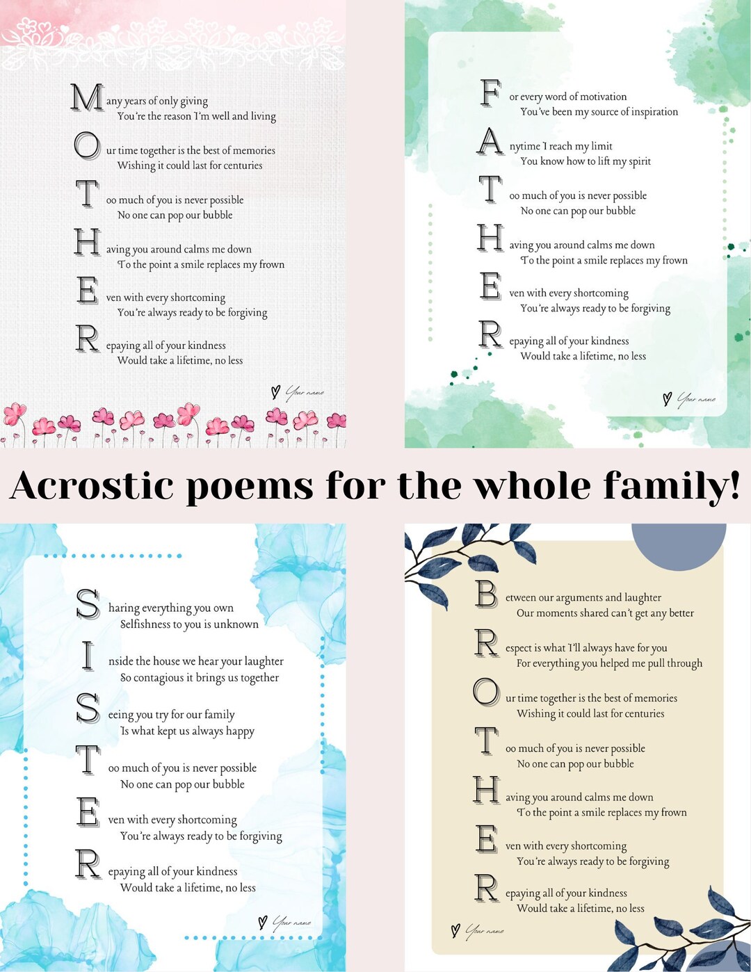 Family Acrostic Poem, Acrostic Mother Poem, Acrostic Father Poem ...