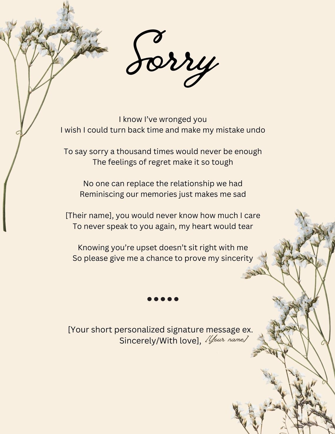 Personalized Poem Apology Custom Poem Printable Poetry DIY - Etsy