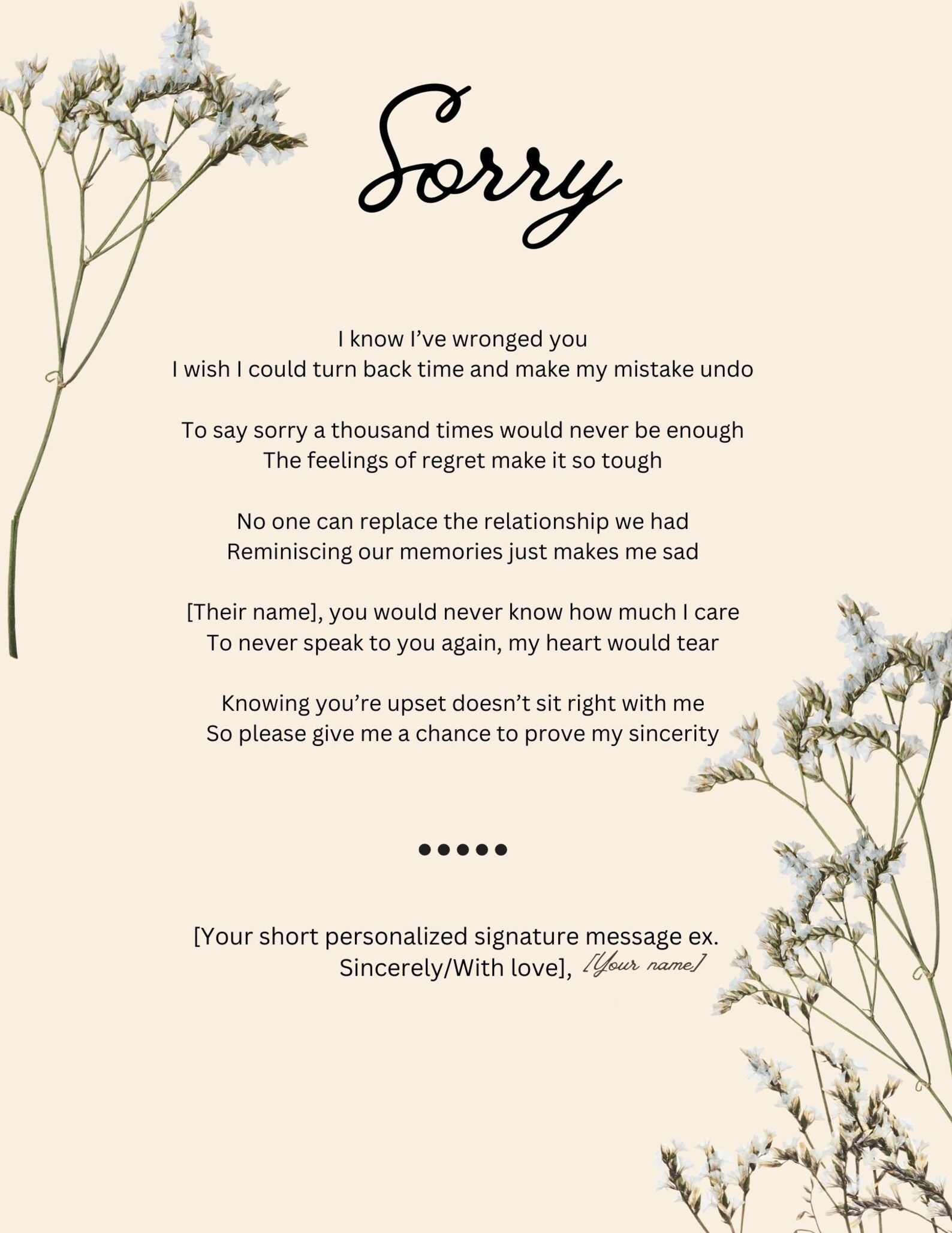 Personalized Poem Apology Custom Poem Printable Poetry DIY - Etsy
