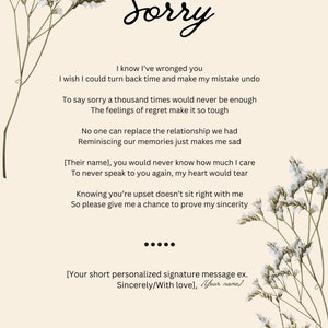 Personalized Poem Apology, Custom Poem Printable, Poetry, DIY Gift ...